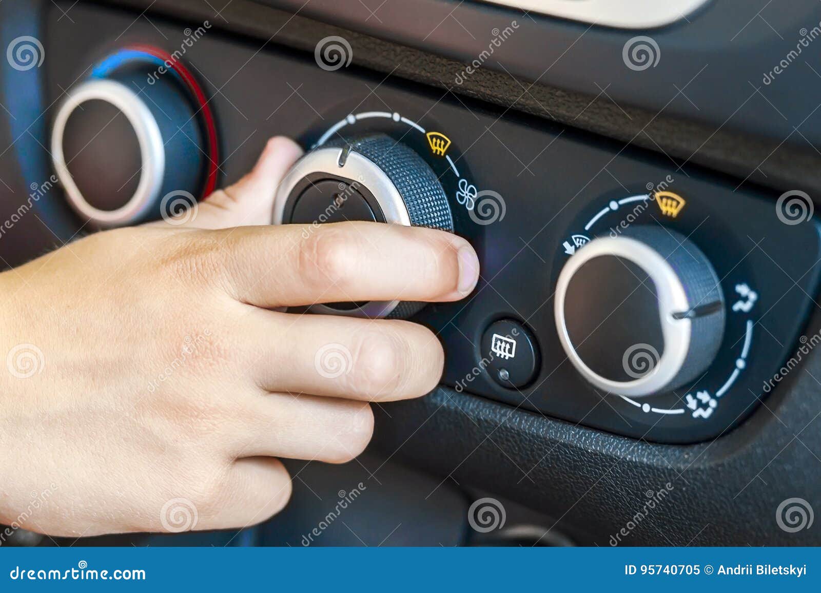 Closeup of a Human Hand Rotating Car Temperature Control, Shallow Depth ...