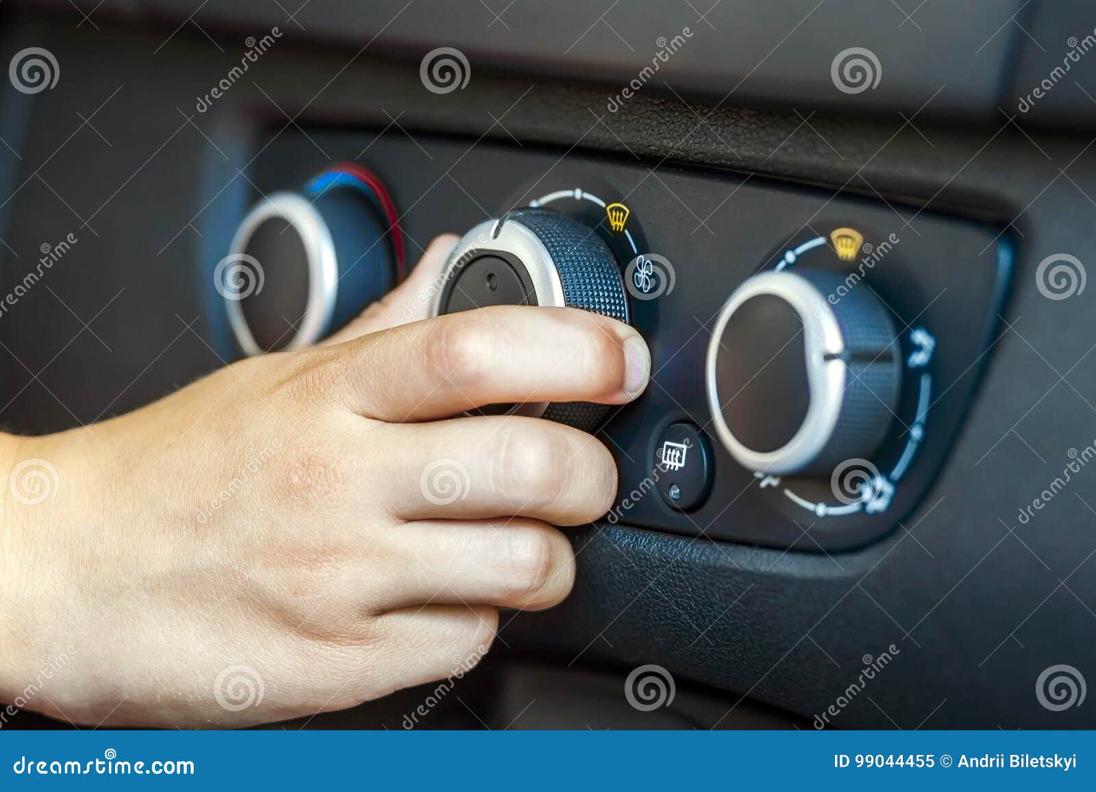 Closeup of a Human Hand Rotating Car Temperature Control, Shallow Depth ...
