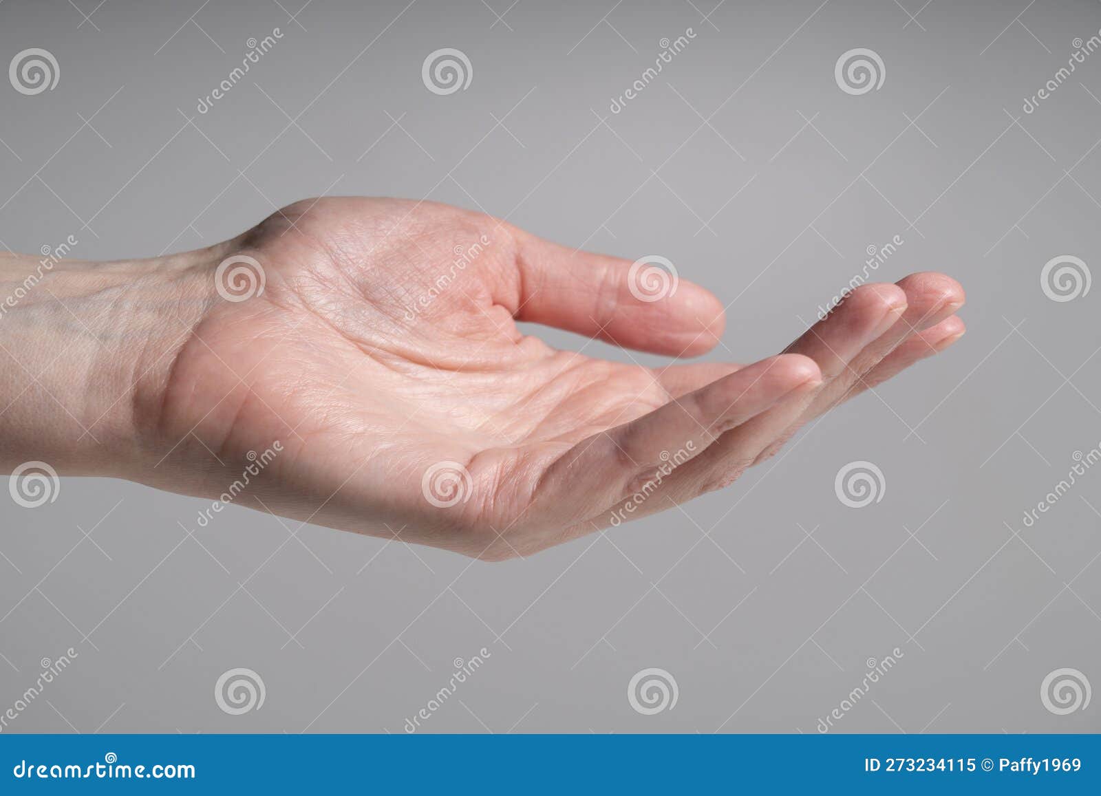 Closeup of Human Open Hand Palm on Grey Background Stock Image - Image ...