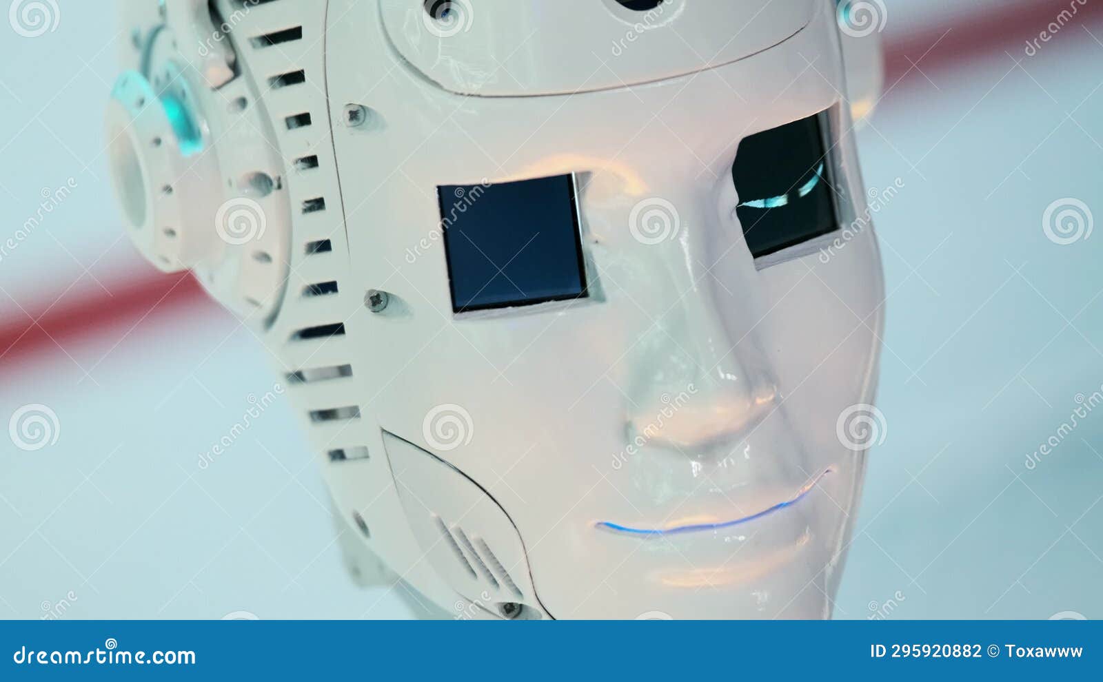 Closeup of Human Robot Blinking Eyes at Export Forum Stock Footage ...