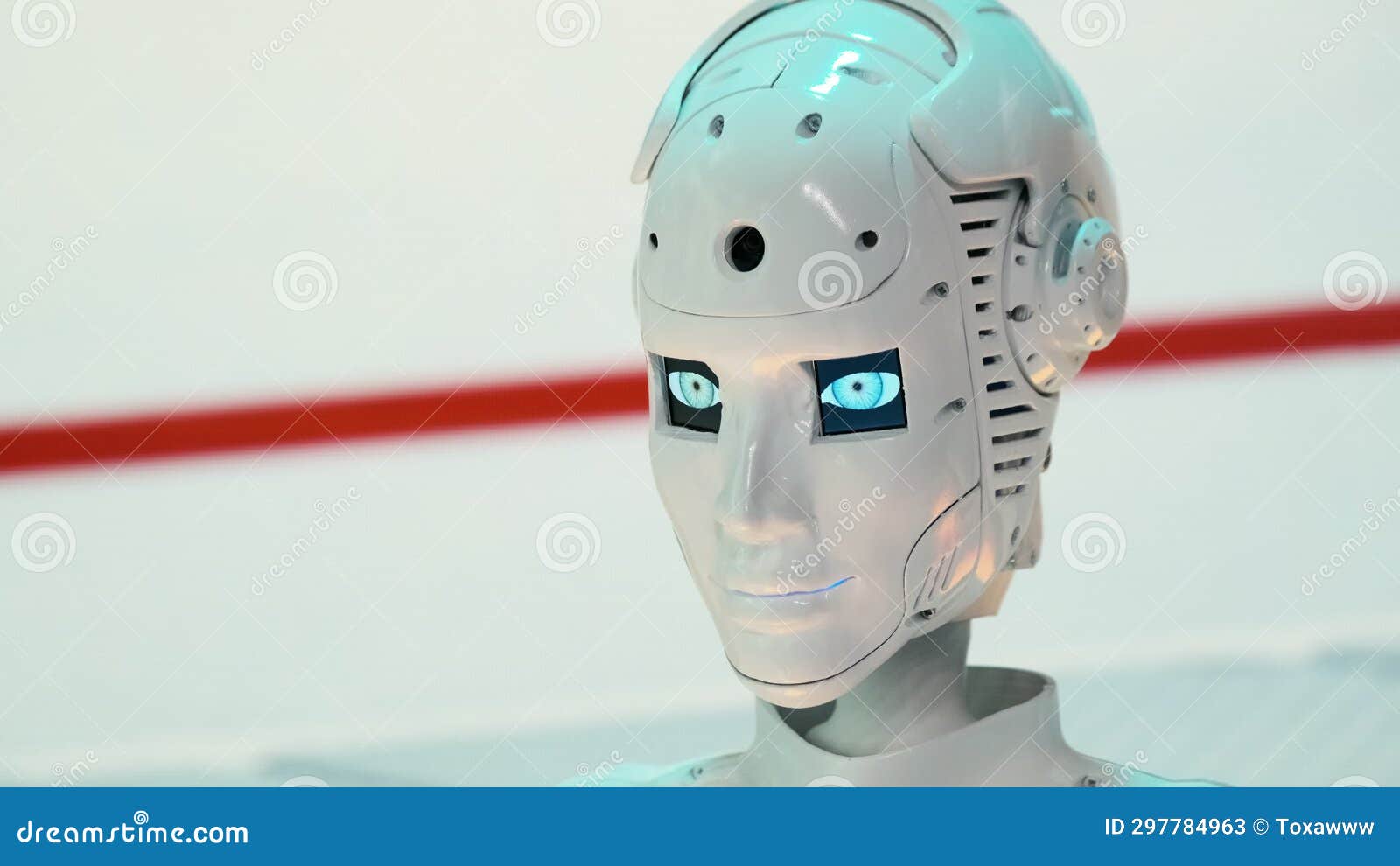 Closeup of Human Robot Blinking Eyes at Export Forum Stock Video ...