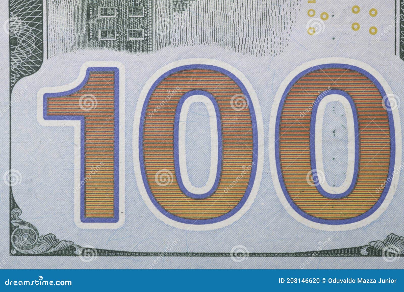 Closeup of a Hundred Dollar Bill Showing Number 100 Stock Photo - Image ...