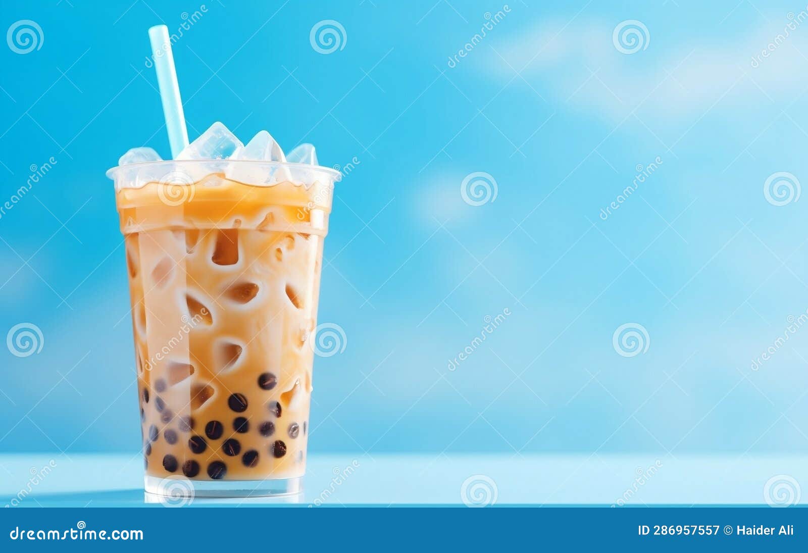 Closeup of Ice Bubble or Boba Milk Tea in Plastic Cup. Generative AI ...