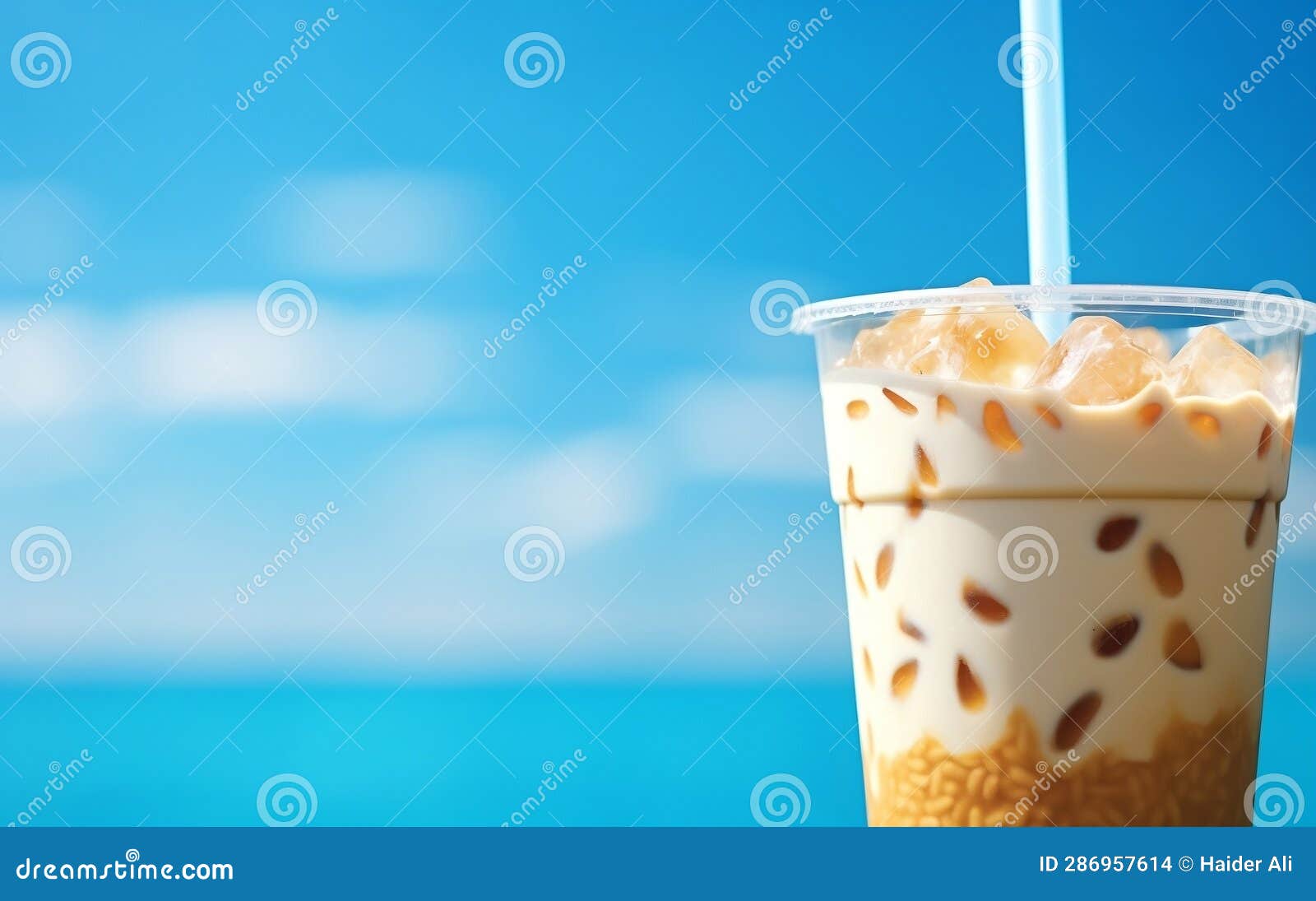 Closeup of Ice Bubble or Boba Milk Tea in Plastic Cup. Generative AI ...