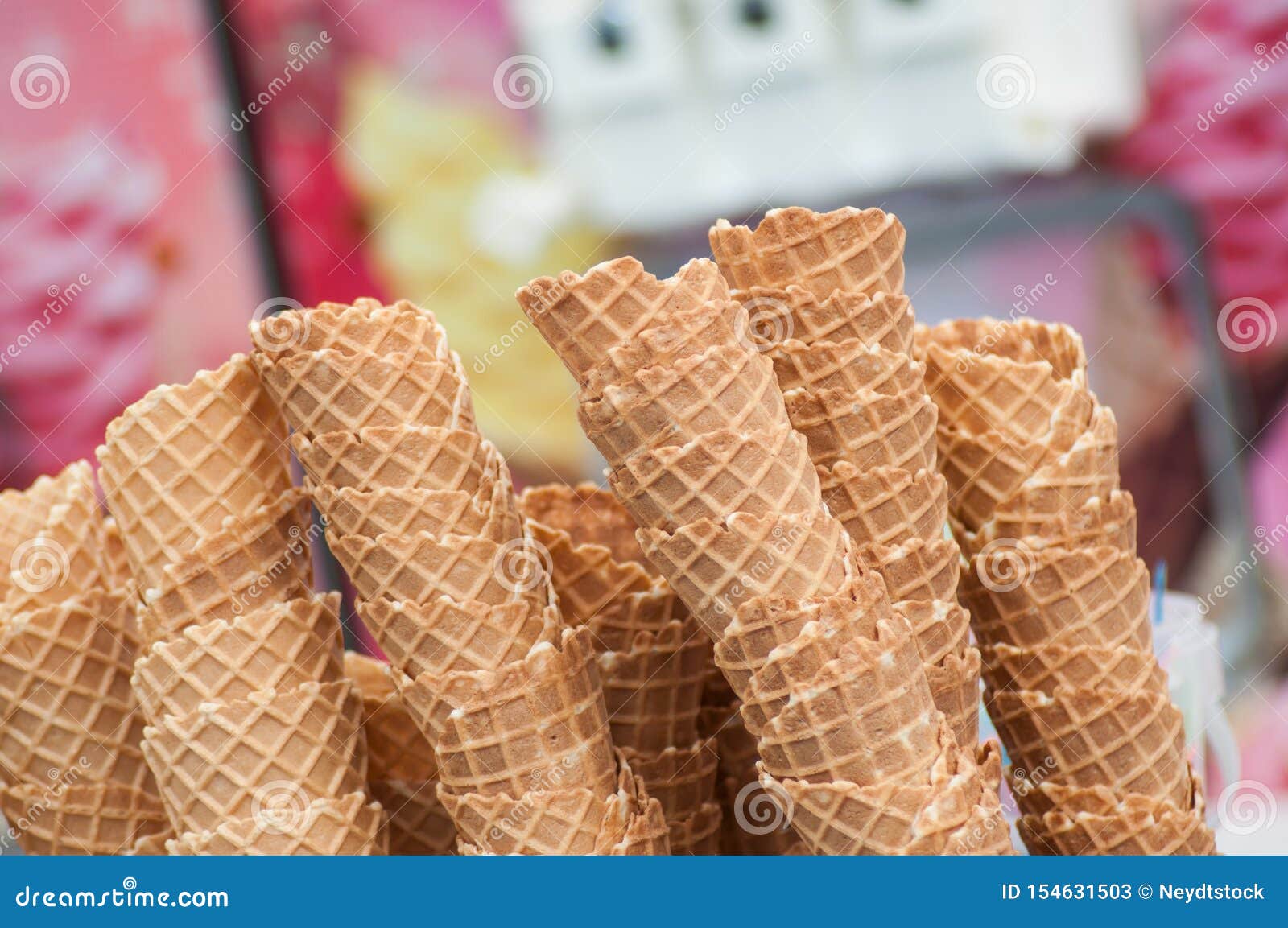Ice Cream Cones Pile in the Funfair Stock Image - Image of crunchy ...