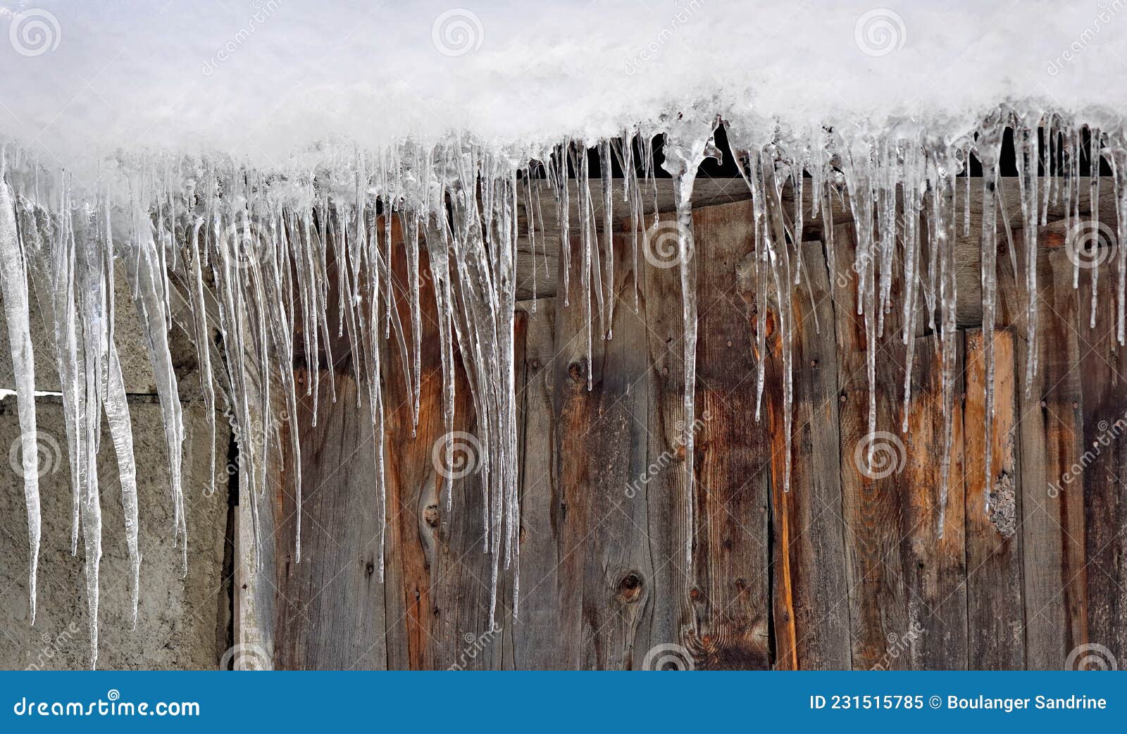 Icicles Forming on a Wooden Wall Stock Image - Image of nature, alps ...