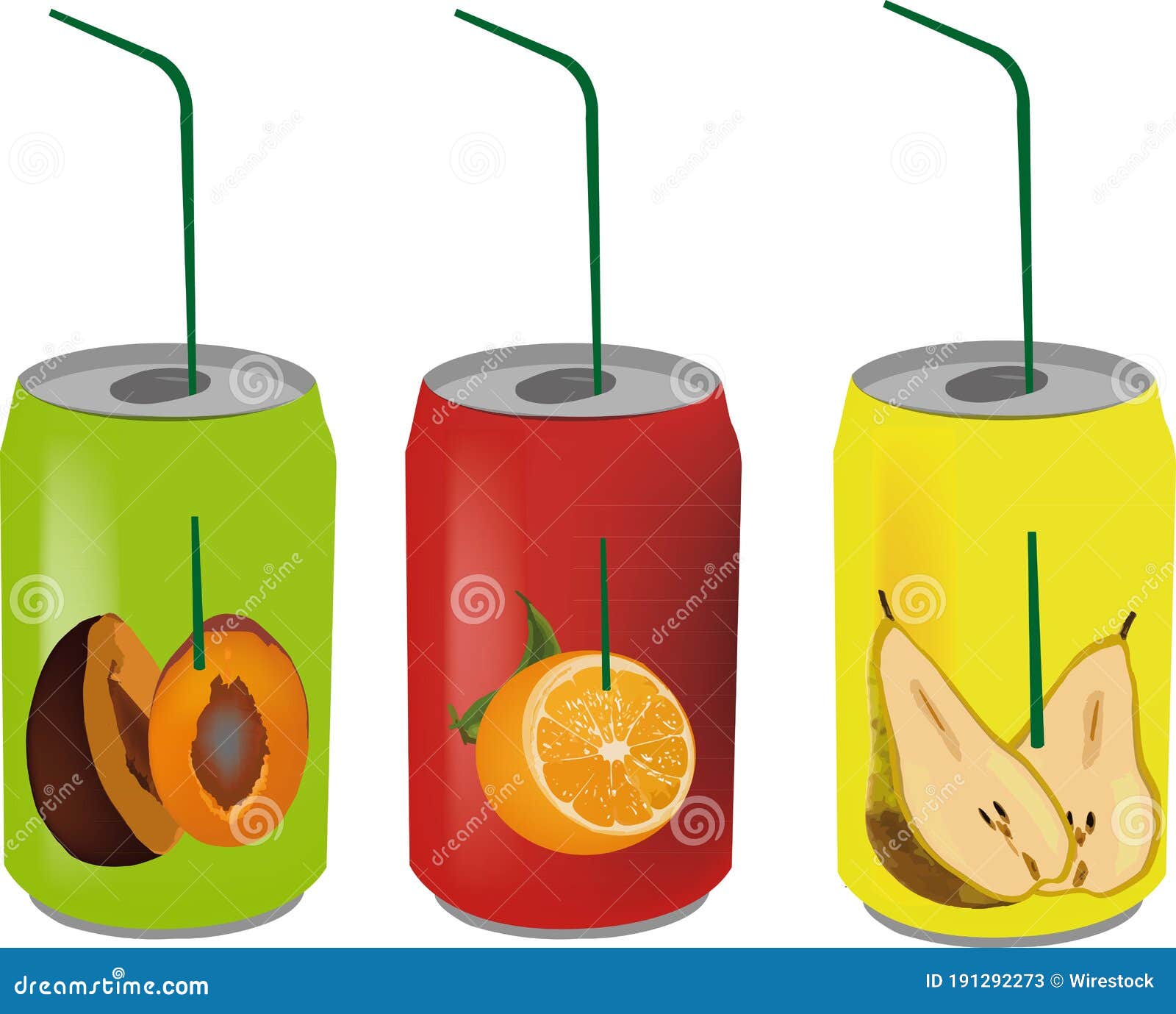 Closeup Illustration of Three Colorful Cans Isolated on White ...