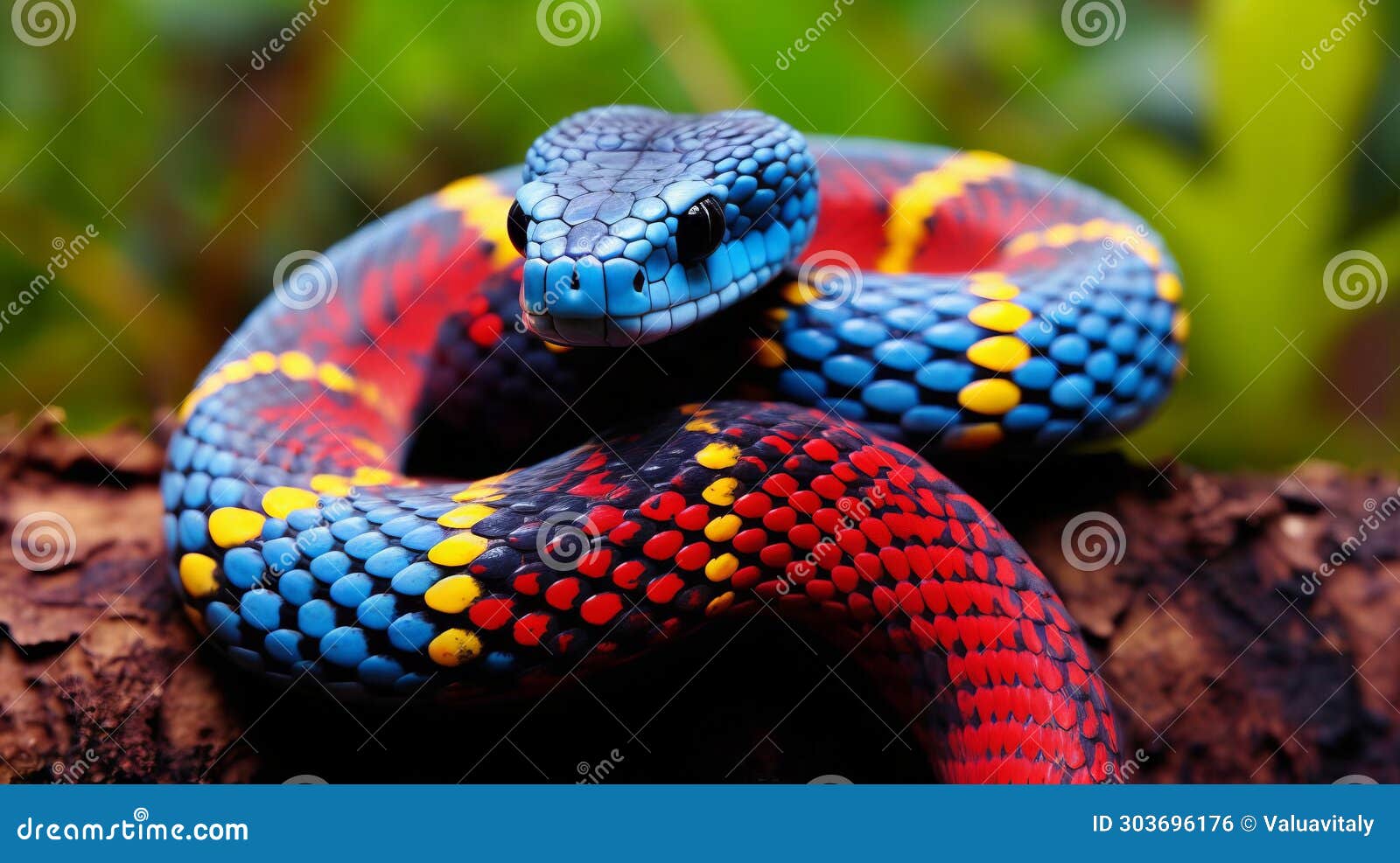 Closeup Image of a Blue and Red Snake. Wildlife Image of a Blue Coral ...