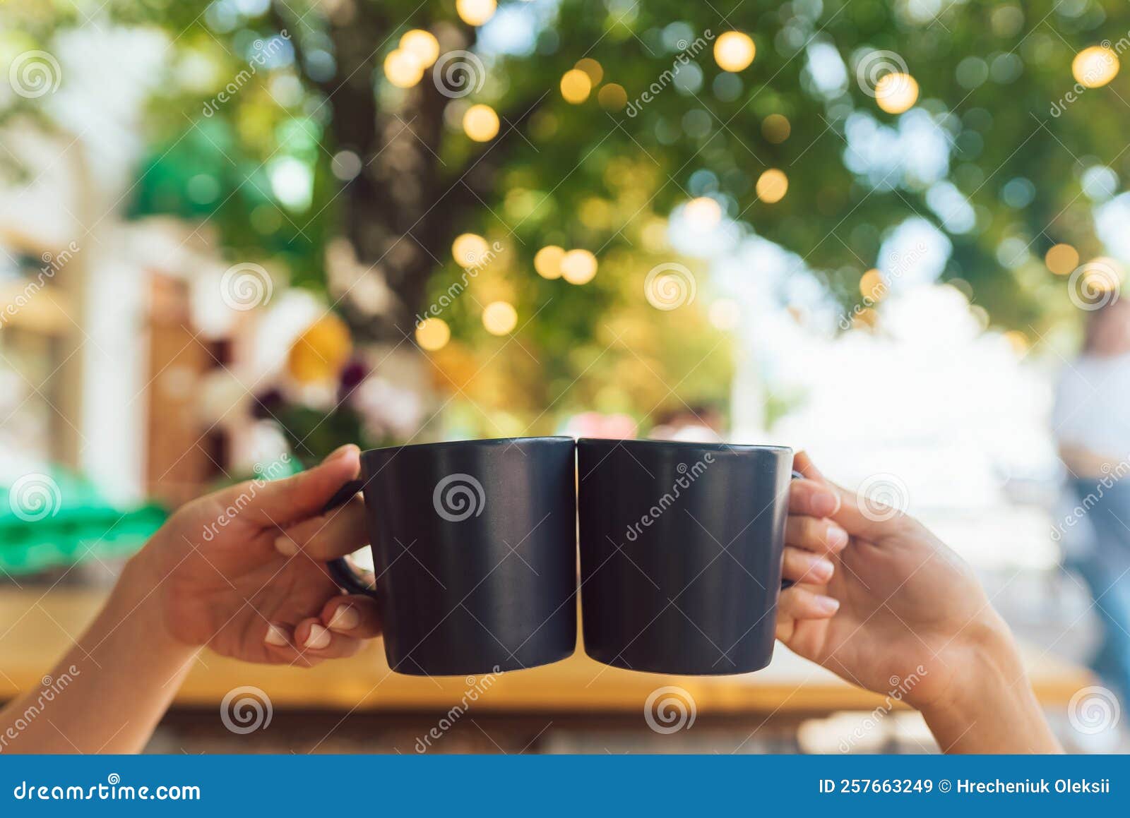 Closeup Image of a People Clinking Coffee Cups Together in Cafe Stock ...