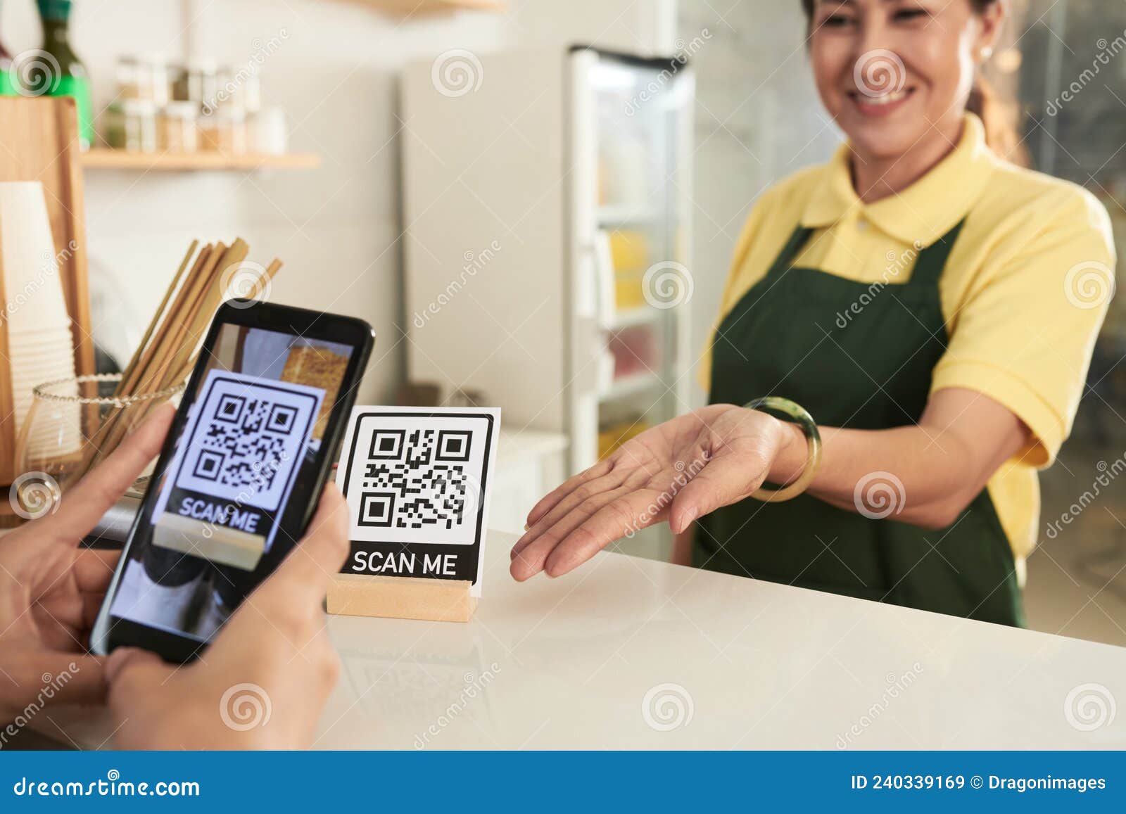 Customer Scanning QR Code stock image. Image of business - 240339169