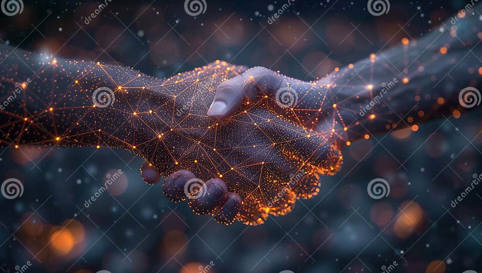 In the Closeup Image, a Digital Handshake is Shown Alongside Network ...