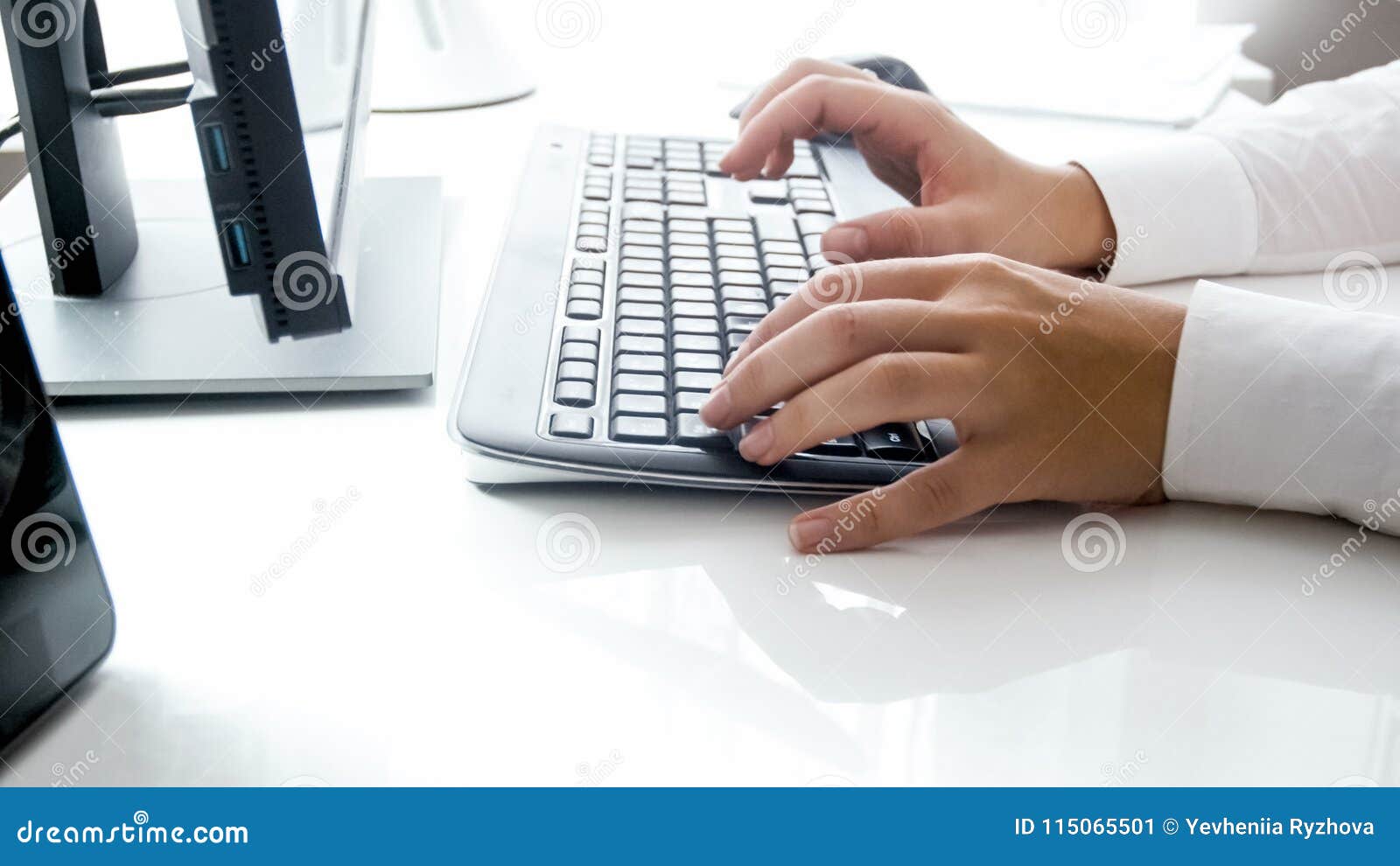 Closeup Image of Female Hands Using Computer Keyboard at Office Stock ...