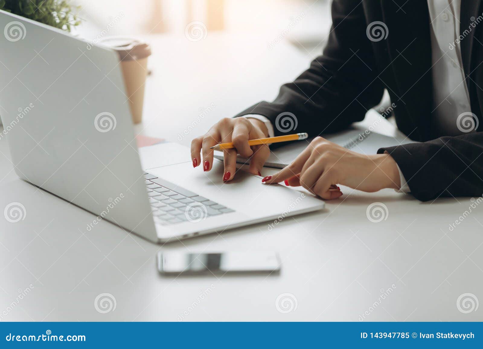 Closeup Image of Hand Using and Touching on Laptop Touchpad on Table ...