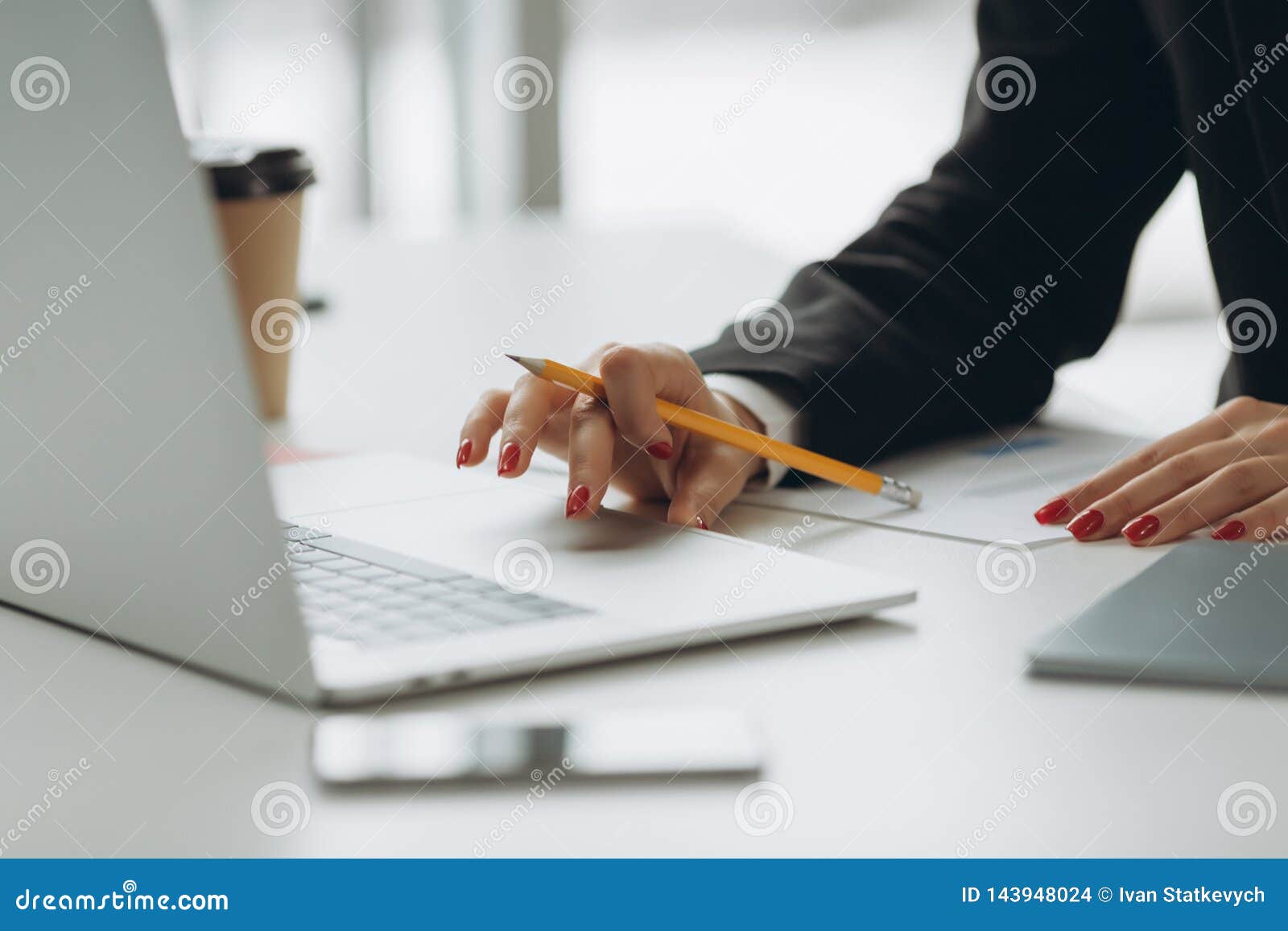 Closeup Image of Hand Using and Touching on Laptop Touchpad on Table ...