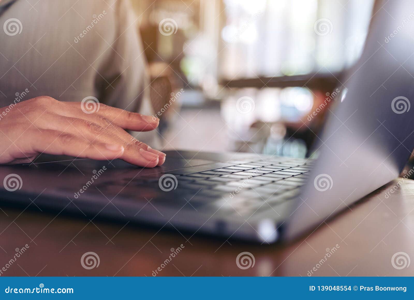 Hand Using and Touching on Laptop Touchpad Stock Photo - Image of ...