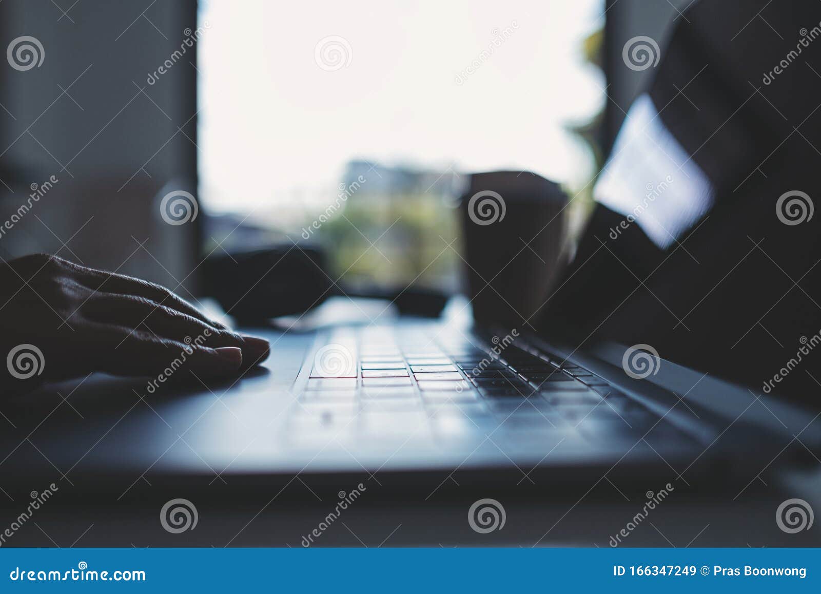 Hand Working and Touching on Laptop Touchpad on the Table Stock Image ...