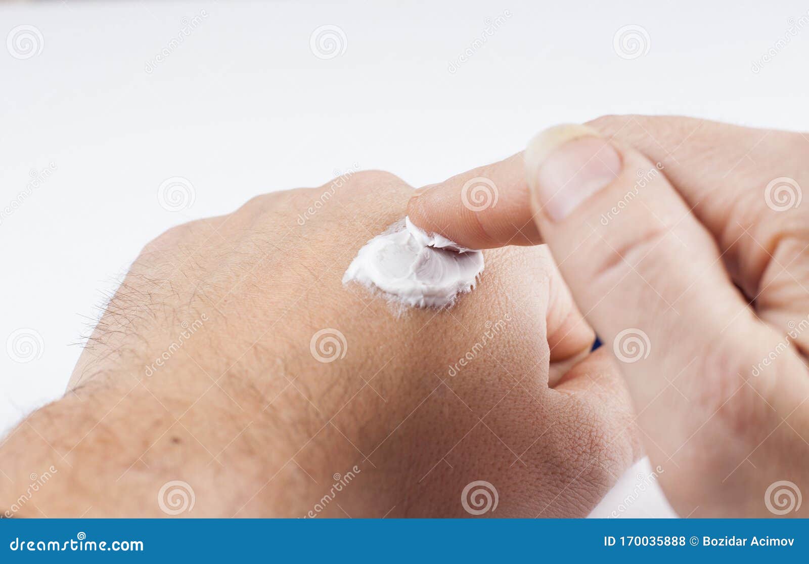 Closeup Image of a Man Applying a Hand Cream To His Hand with His ...