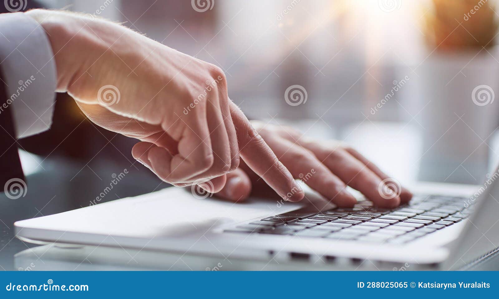 Young Man Presses His Finger on the Computer at the Table in the Office ...