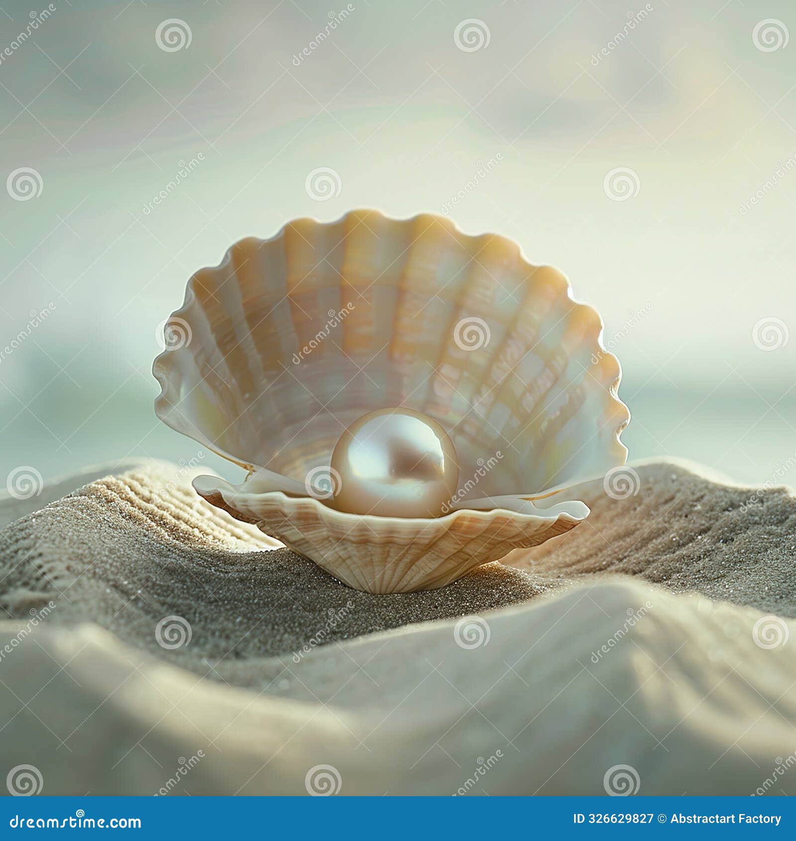 Closeup Image of Ocean Shining Pearl Over the Sand. Generative Ai Stock ...