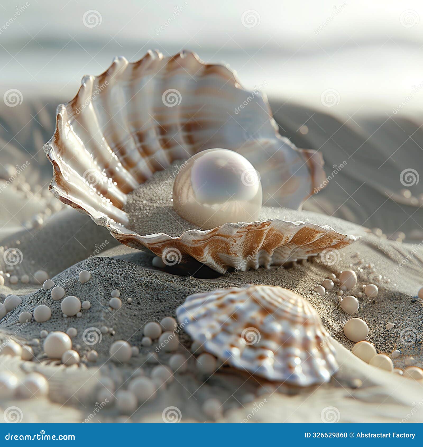 Closeup Image of Ocean Shining Pearl Over the Sand. Generative Ai Stock ...