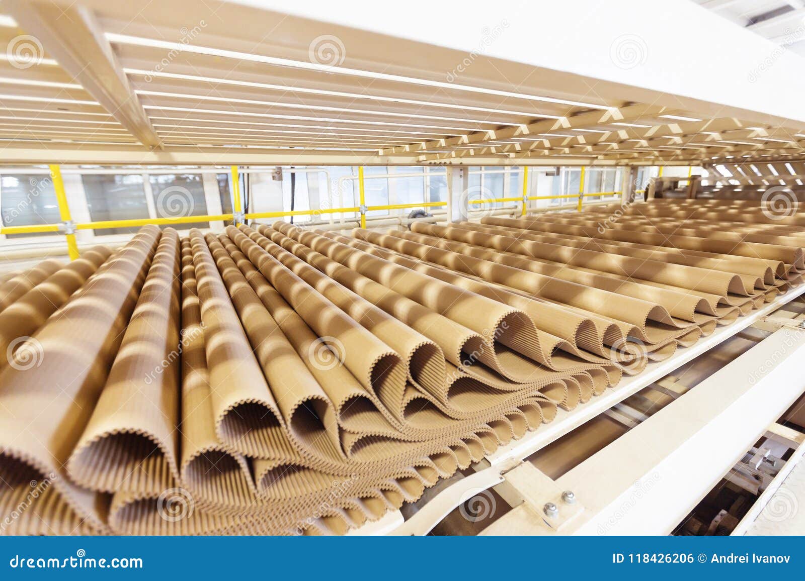 Closeup Image of Pleat Cardboard Row at Factory Background Stock Photo ...