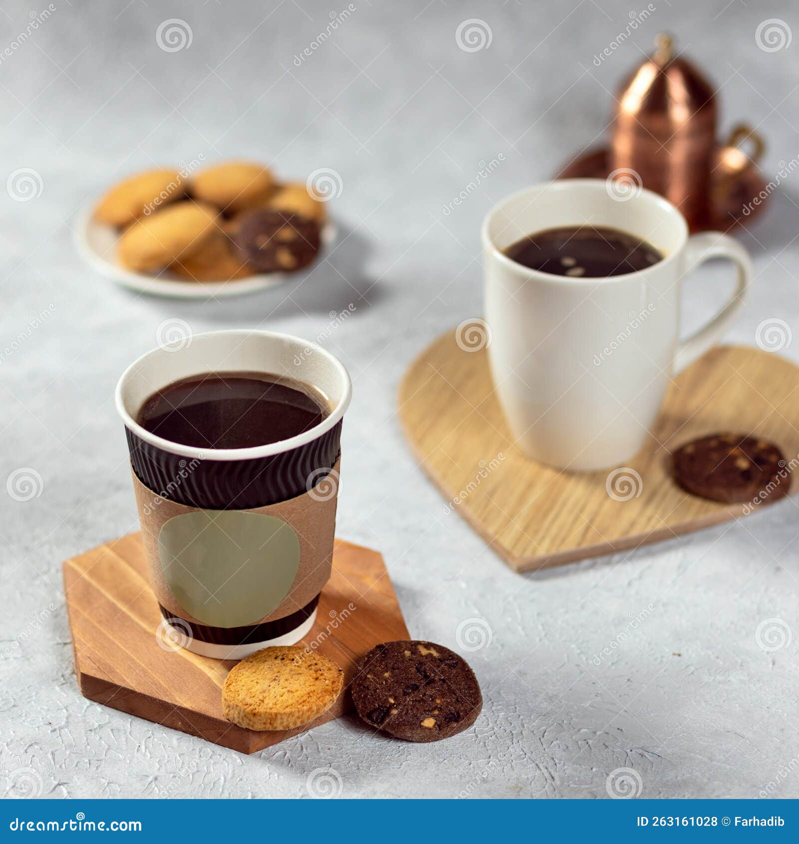 Closeup Image of Two Blue Cups of Hot Coffee and Americano Coffee Stock ...