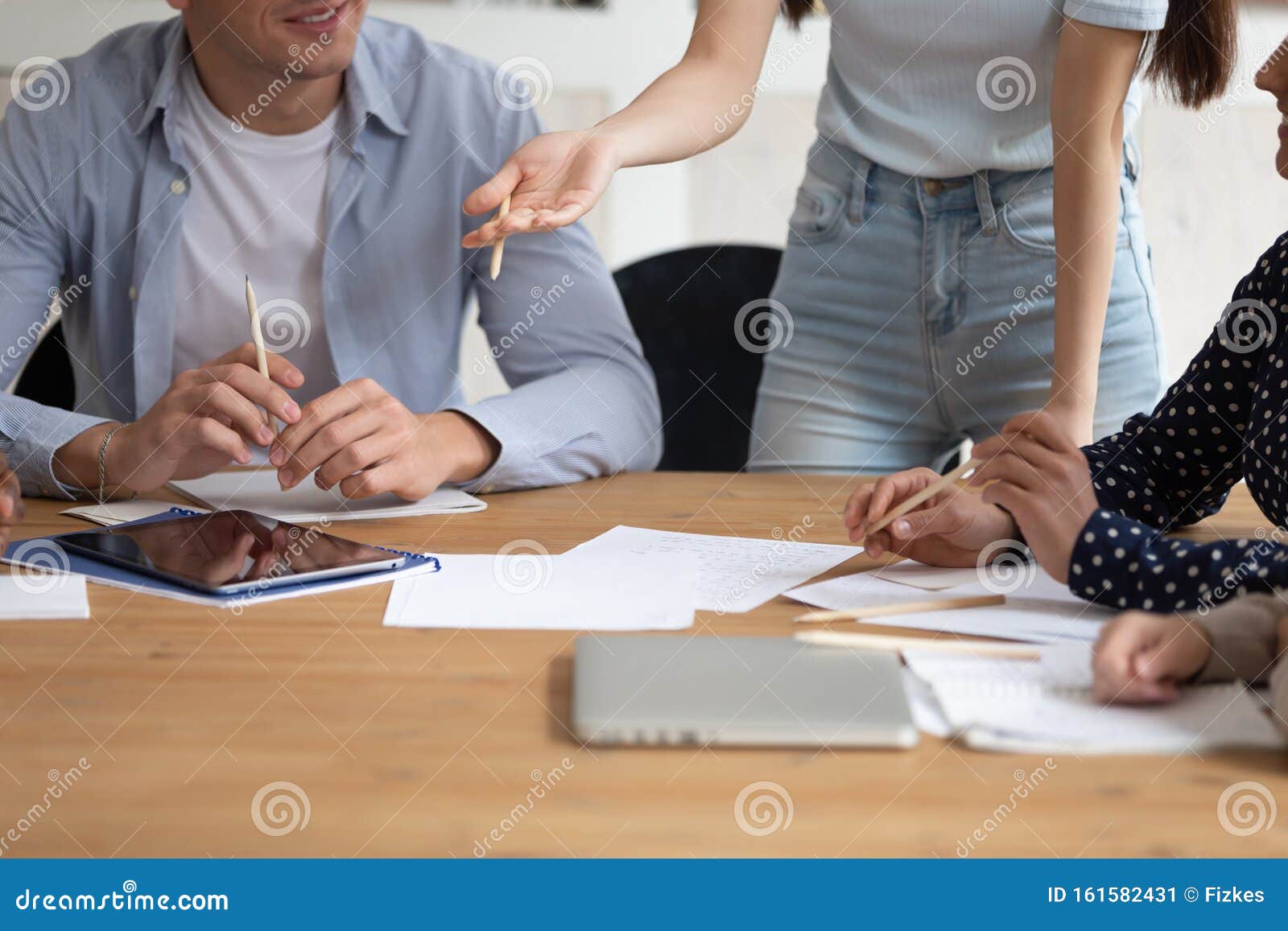 Closeup Image Unrecognizable Group of Students Do Common Task Indoors ...
