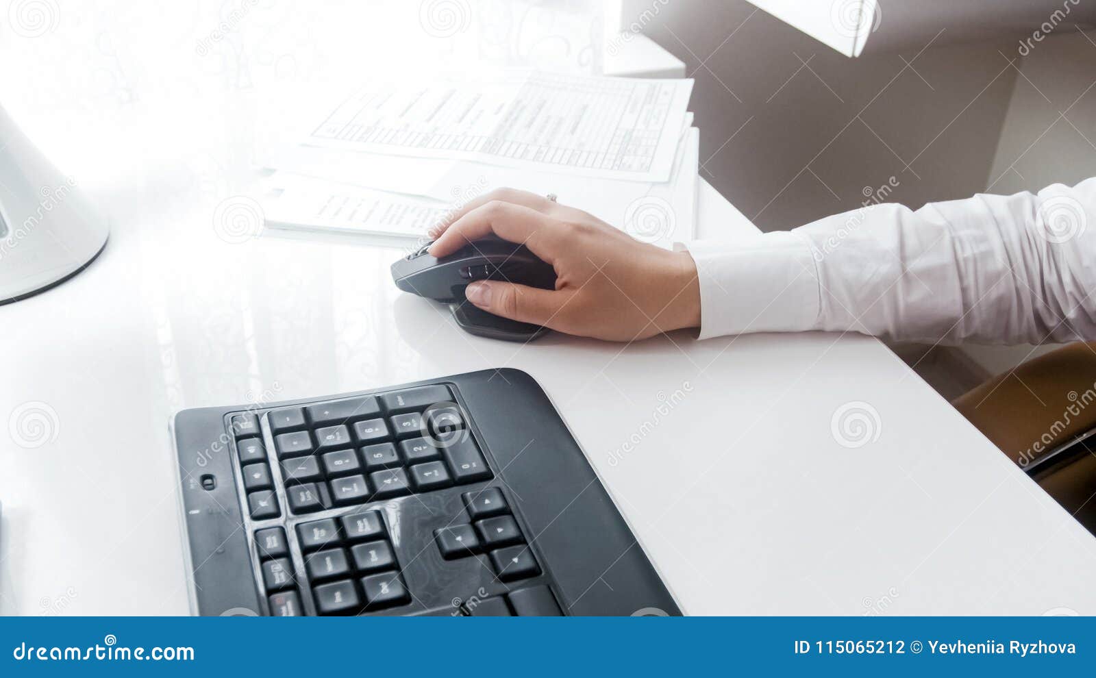 Closeup Image of Young Woman Using Computer Mouse at Office Stock Photo ...
