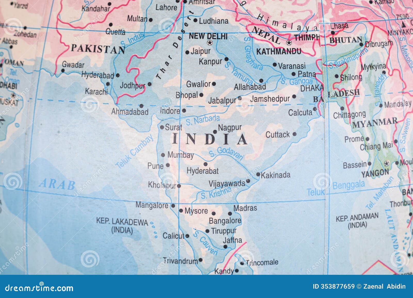 Closeup of India World Map. Stock Image - Image of atlas, bangladesh ...