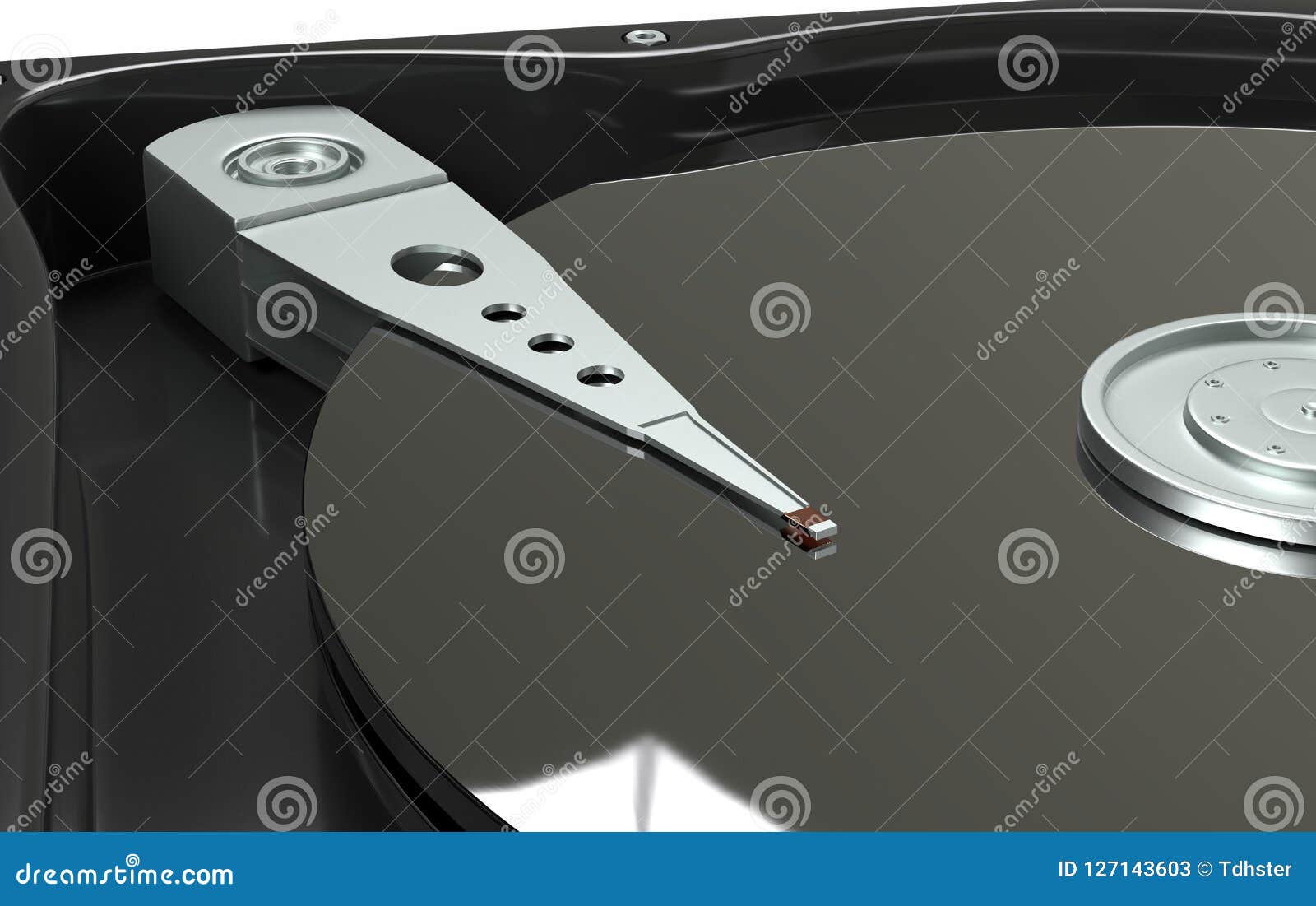 Closeup Inside a Hard Disk Drive HDD, Magnetic Surface and Data Reading ...
