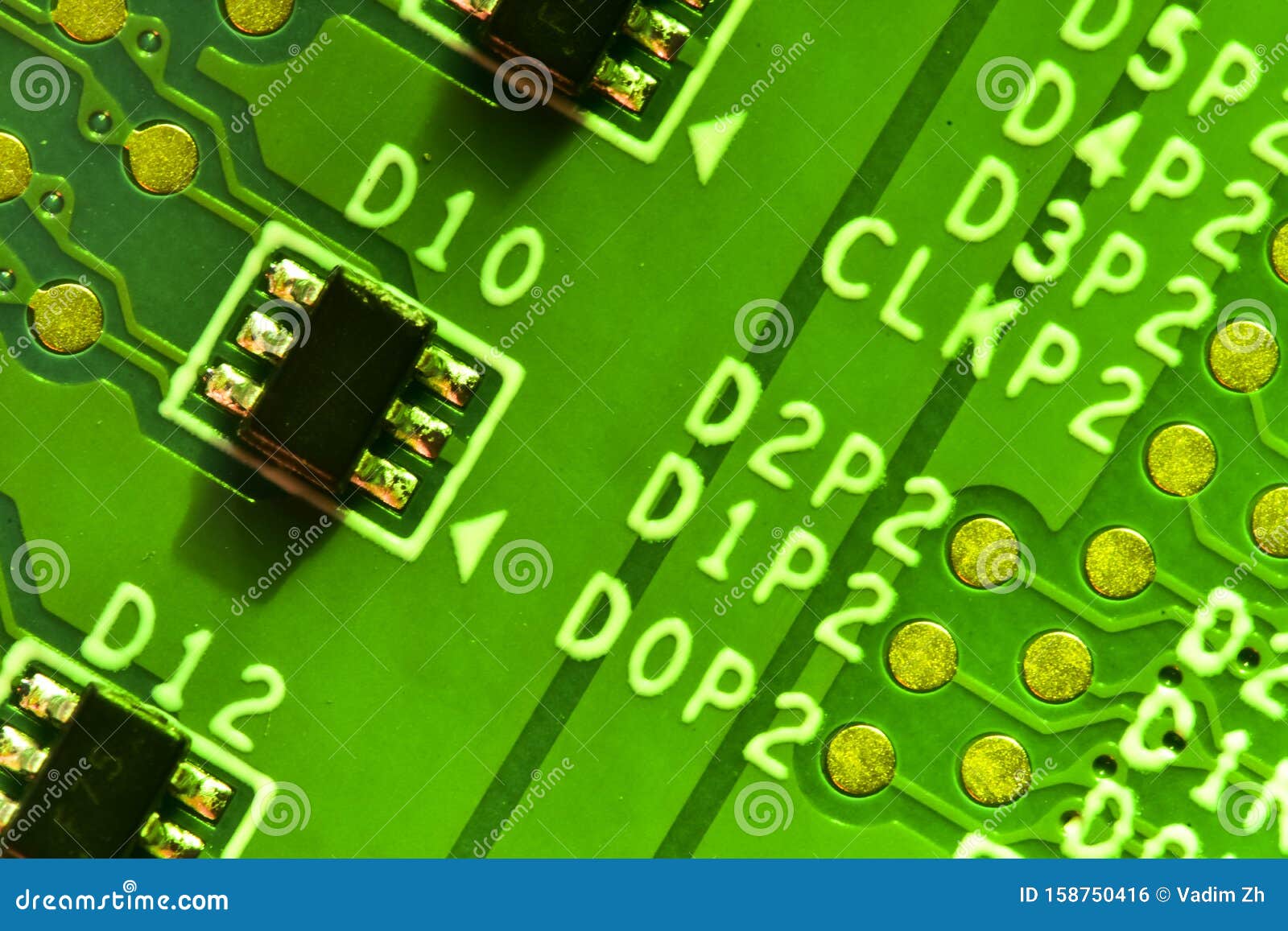 Closeup of Integrated Electronic Circuit in a Bright Green Light Stock ...