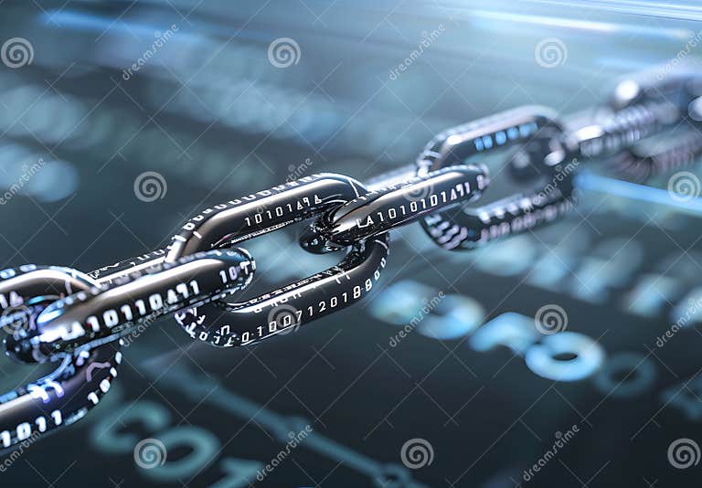 Closeup of the Interlocked Chains, Blockchain Technology, with Binary ...