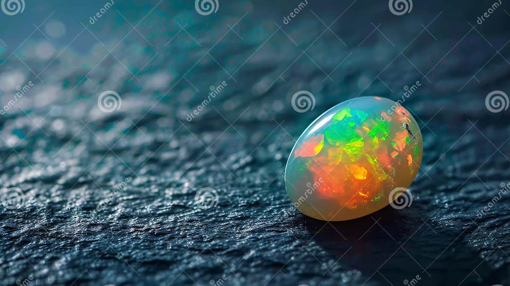CloseUp of Iridescent Opal Gemstone on Dark Textured Surface Stock ...