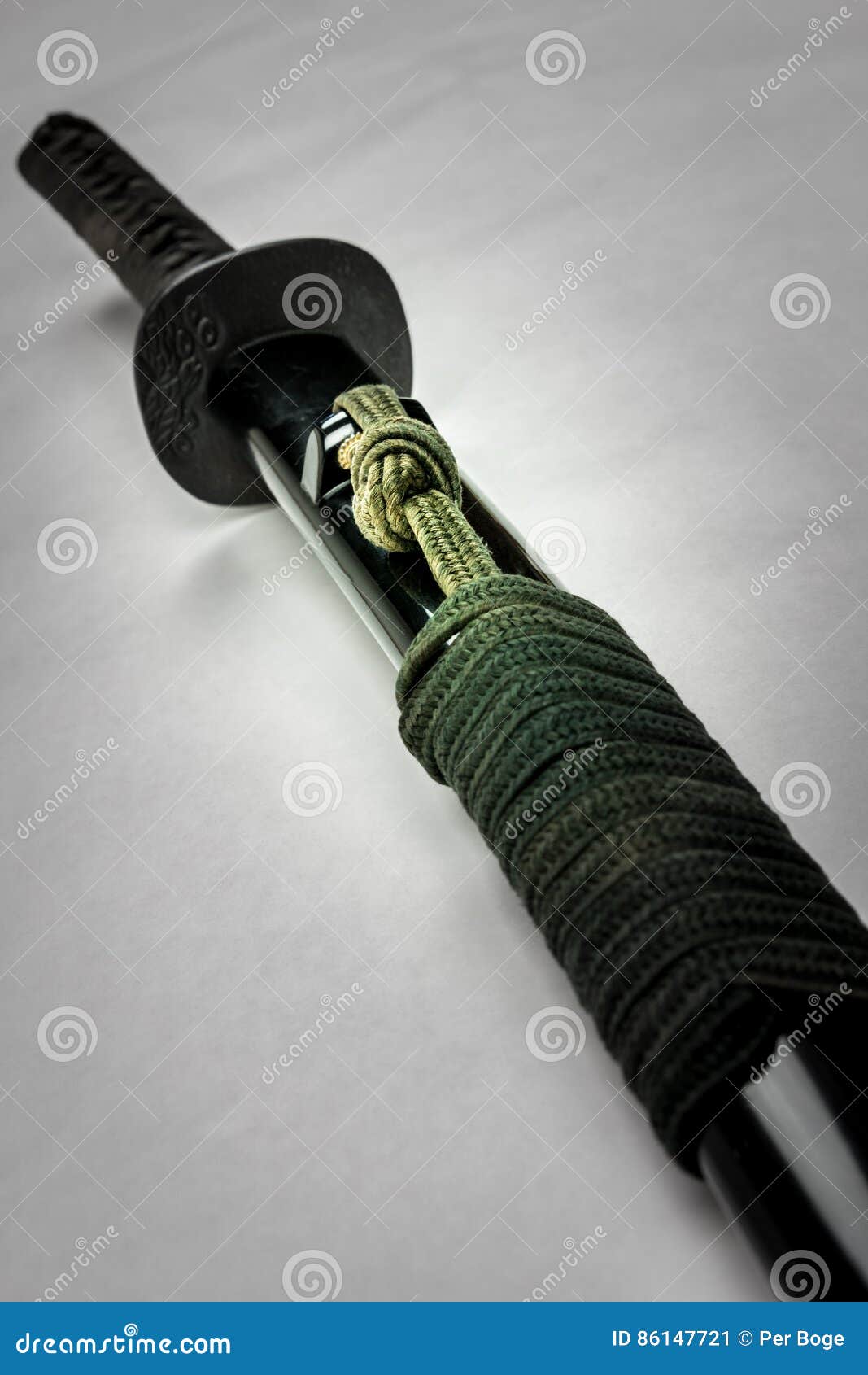 Closeup of Japanese Sword with Bright and Selective Focus on Knot and ...