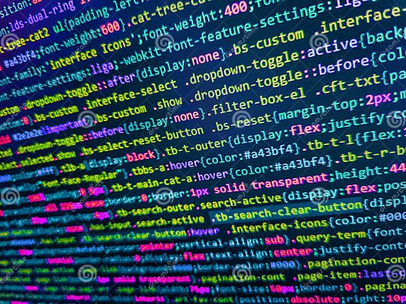 Closeup of Java Script and HTML Code. Program Code PHP HTML CSS of Site. SEO Optimization Stock ...