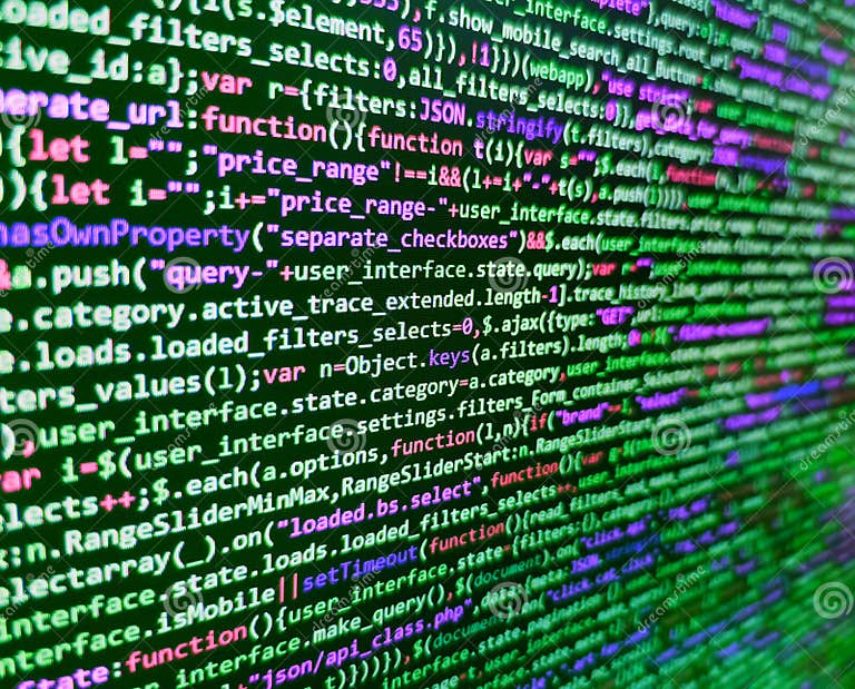 Closeup of Java Script and HTML Code. Template of Website, Selective ...