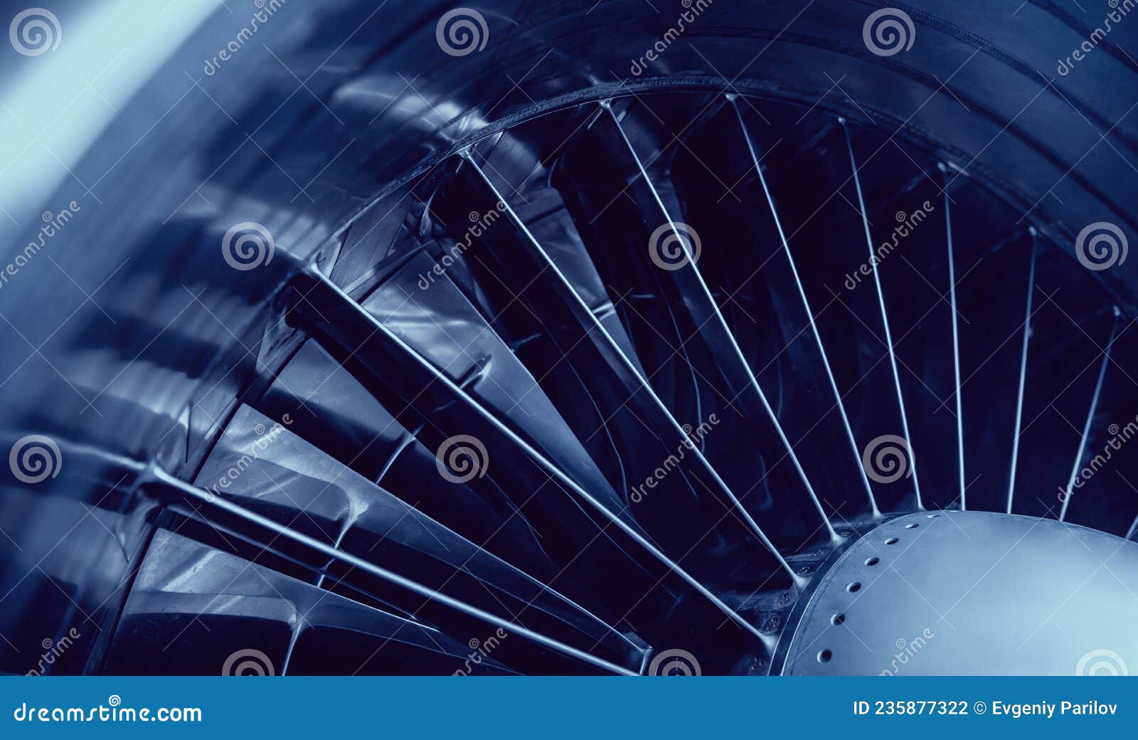 Closeup Jet Engine Blades of Airplane. Blue Color Tone Stock Photo ...