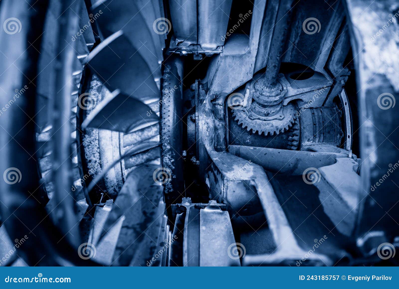 Closeup Jet Engine Blades of Airplane. Blue Color Tone Stock Image ...