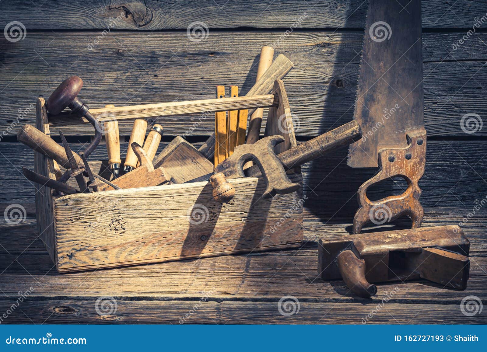 Closeup of Joinery Tool Box in Rustic Wooden Shed Stock Image - Image ...