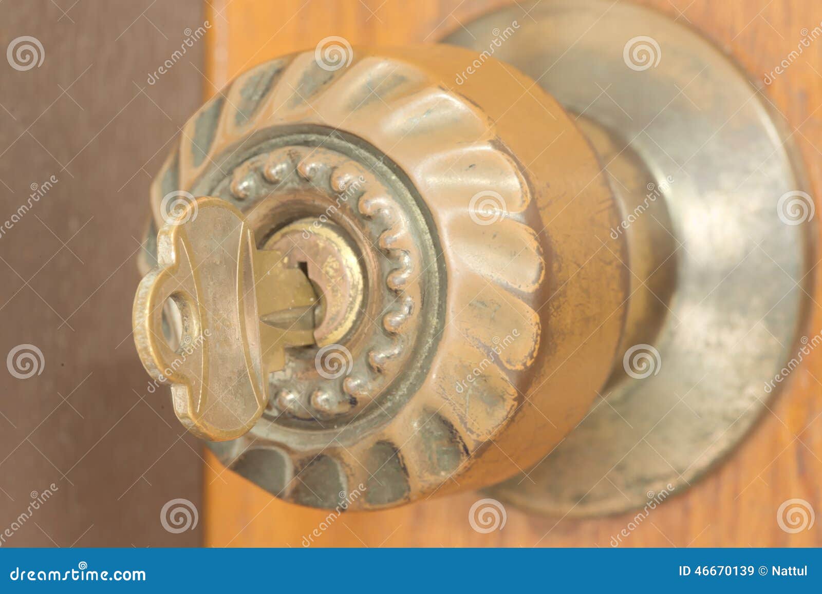 Closeup of Key Inside Keyhole on Doorknob Stock Image - Image of brown ...