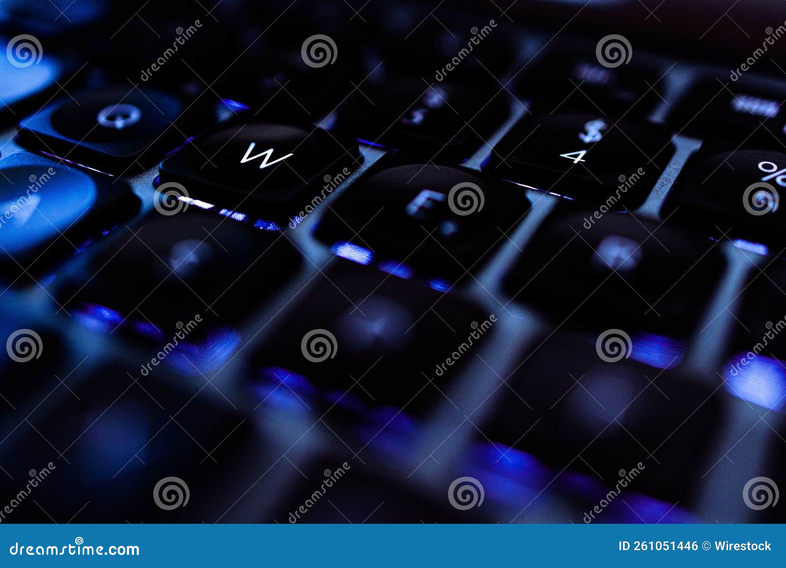 Closeup of the Keyboard with Lit Blue Light Stock Photo - Image of ...