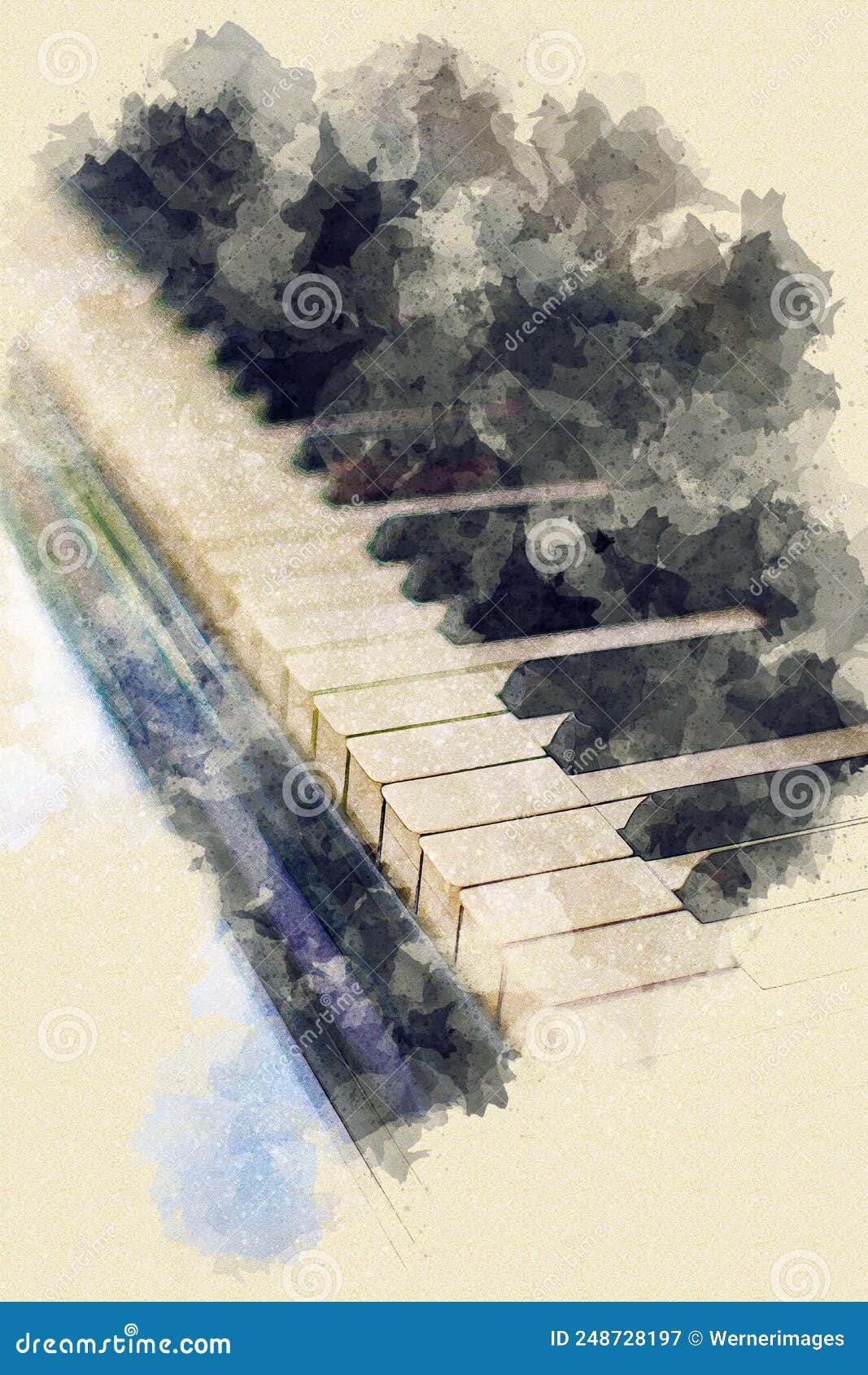 Closeup of the Keyboard of Piano in Watercolor Style Stock Illustration ...