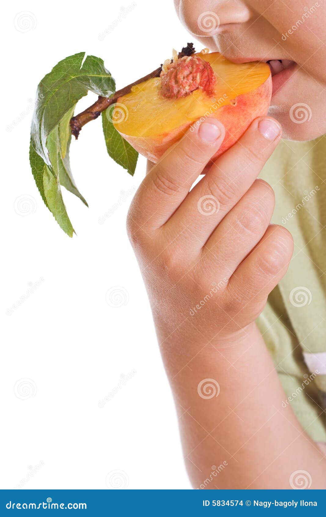 Closeup of Kid Eating a Half Peach Stock Photo - Image of nutrition ...
