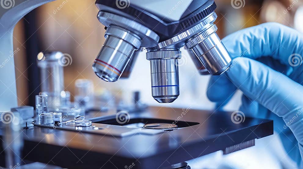 Closeup of a Lab Technician Analyzing Samples Under a Microscope for ...