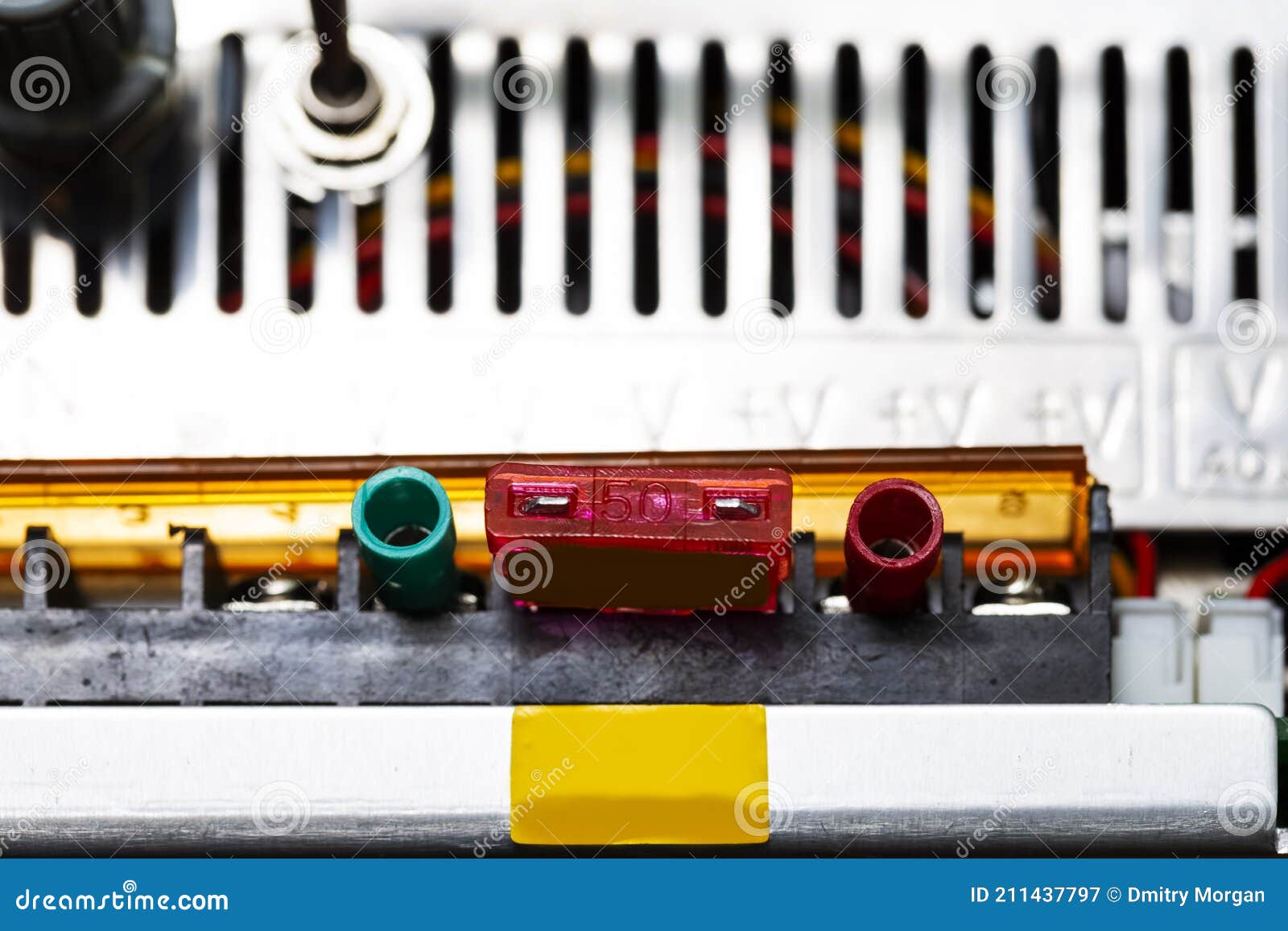Closeup of Laboratory Power Supply Terminals with Contacts and Switches ...