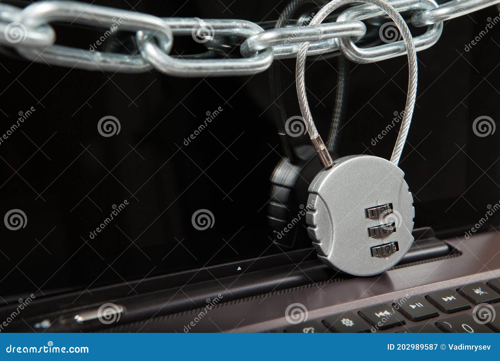 Closeup of Laptop with Chains and Lock. Information Security Concept ...