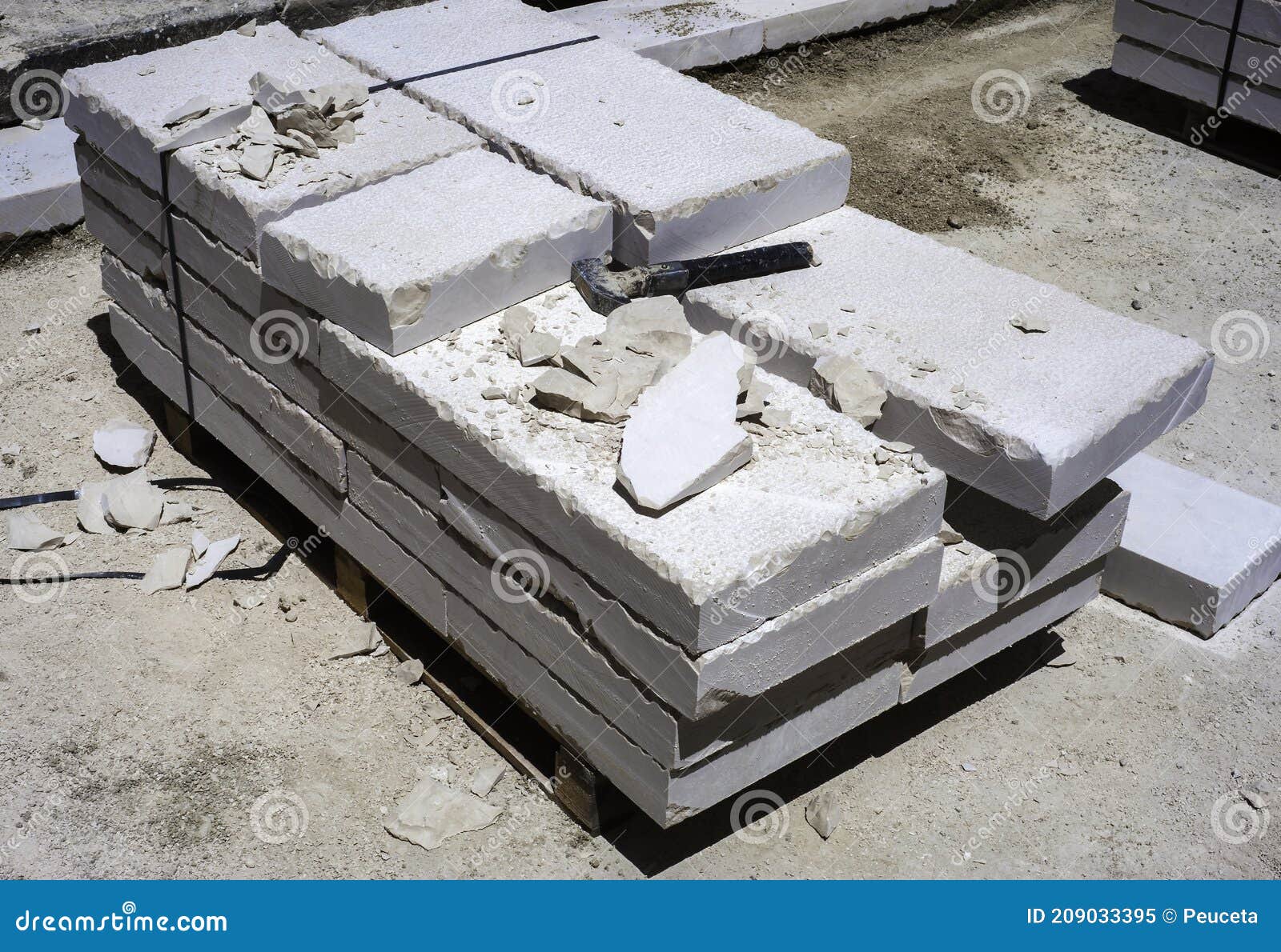 Closeup of a Large Piece of Marble and a Hammer after Splitting Marble ...