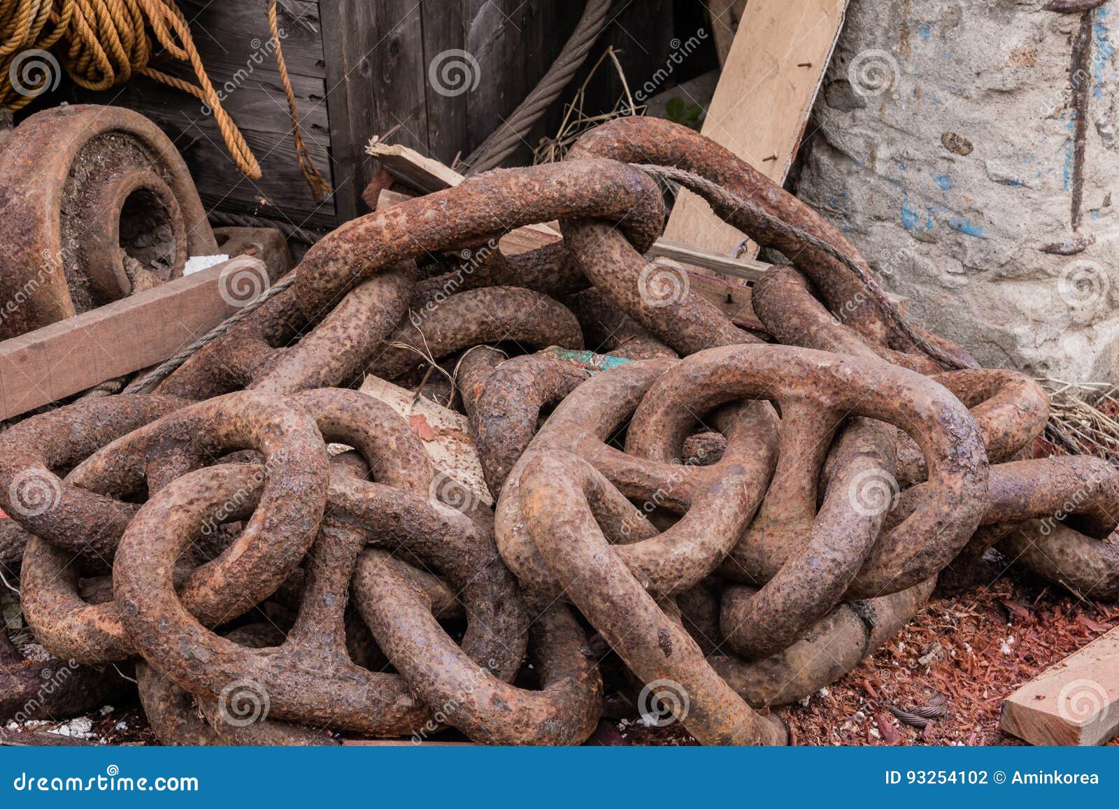 Closeup of Large Rusty Chains Laying on the Ground Stock Photo - Image ...