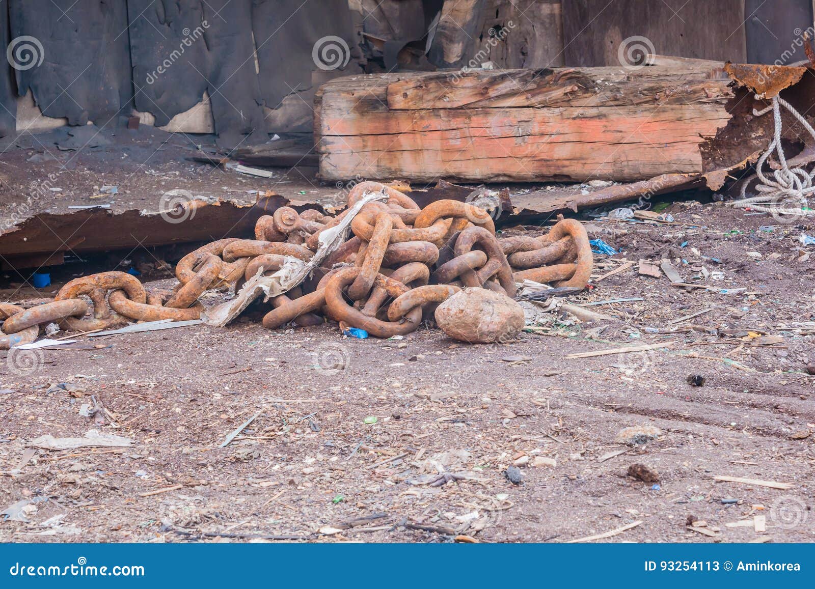 Closeup of Large Rusty Chains Laying on the Ground Stock Image - Image ...