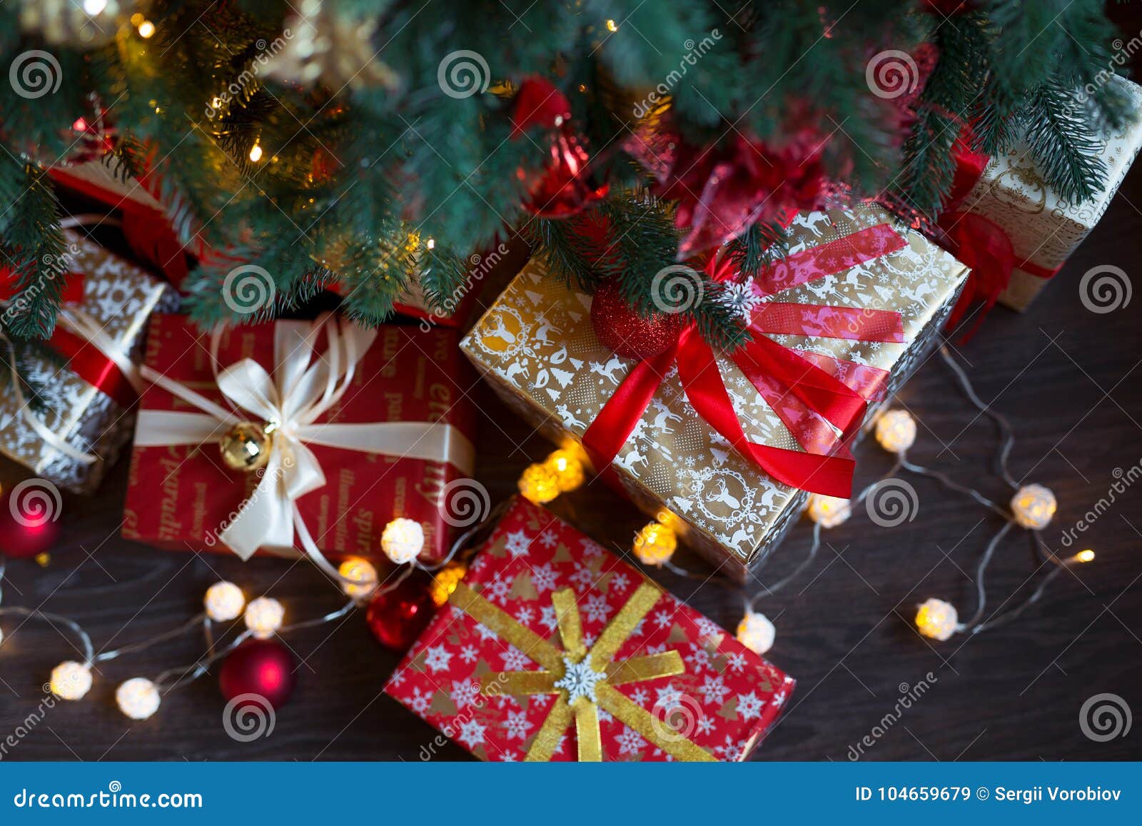 Closeup of a Large Stack of Wrapped Christmas Presents of Varying Sizes ...